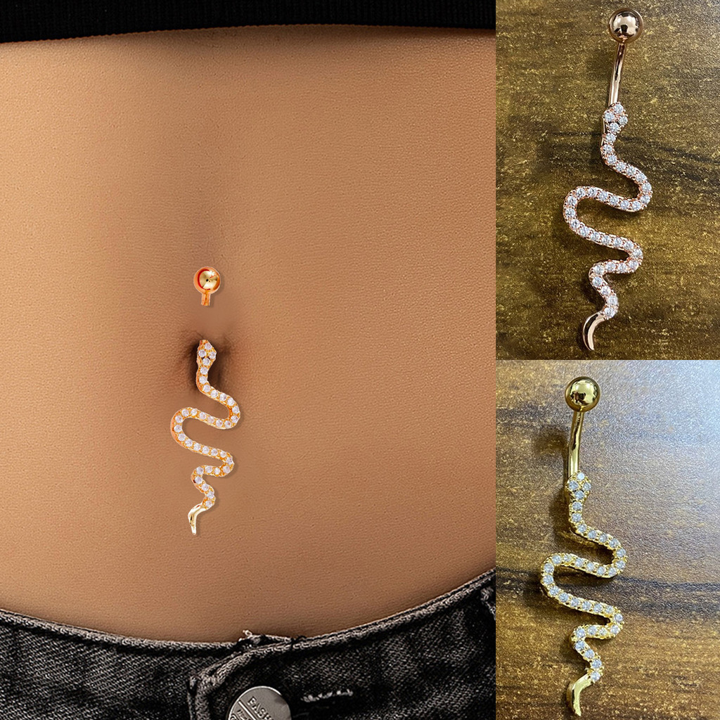 1PC Único Forma De Cobra Umbigo Anel Brilhante Zircão Corpo Piercing ...