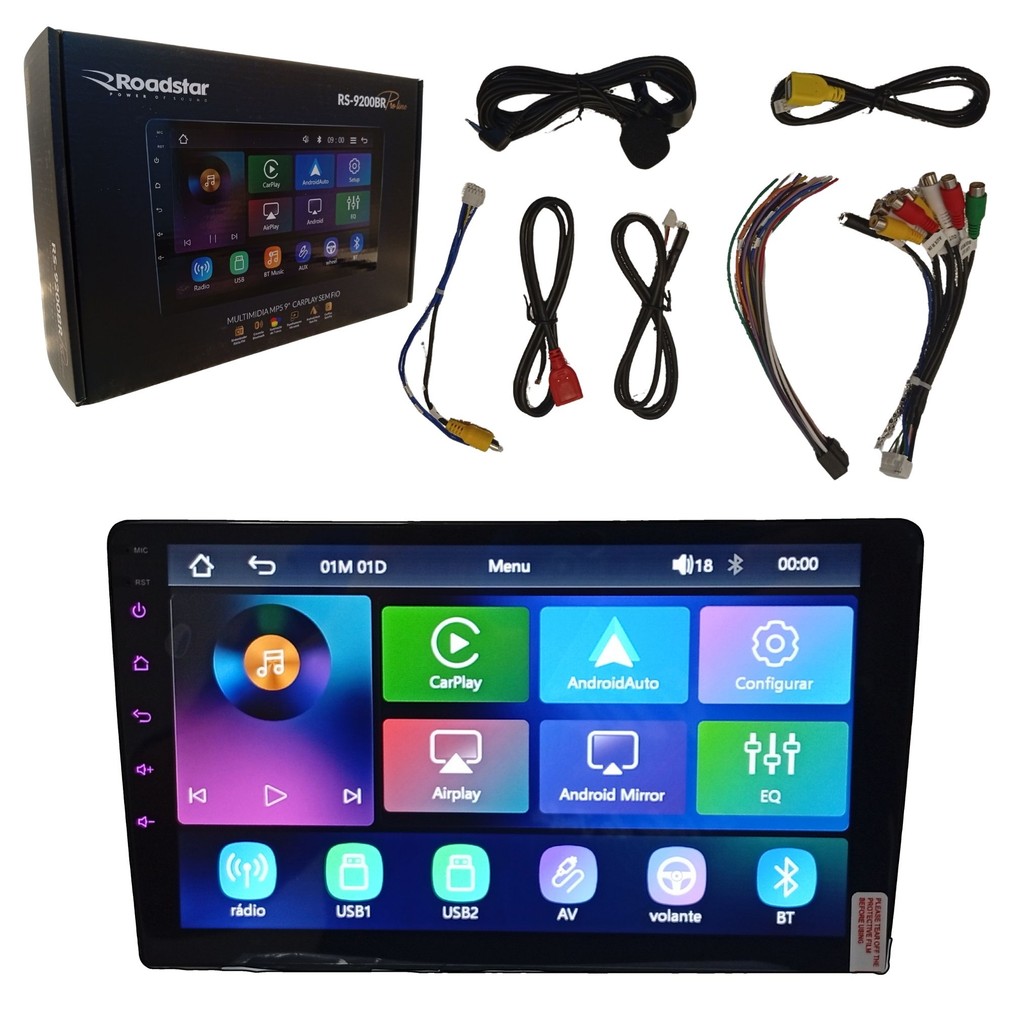 Central Multimidia MP5 Carplay Sem Fio Android Auto Tela Touch IPS 2DIN Universal 9 Polegadas ...