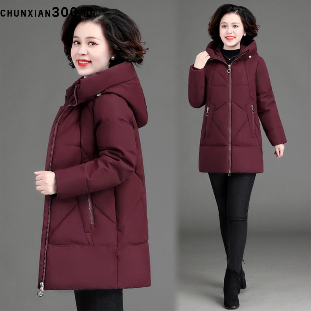 Casaco De Inverno Feminino Tamanho Grande Jaqueta Com Capuz Grosso Para ...
