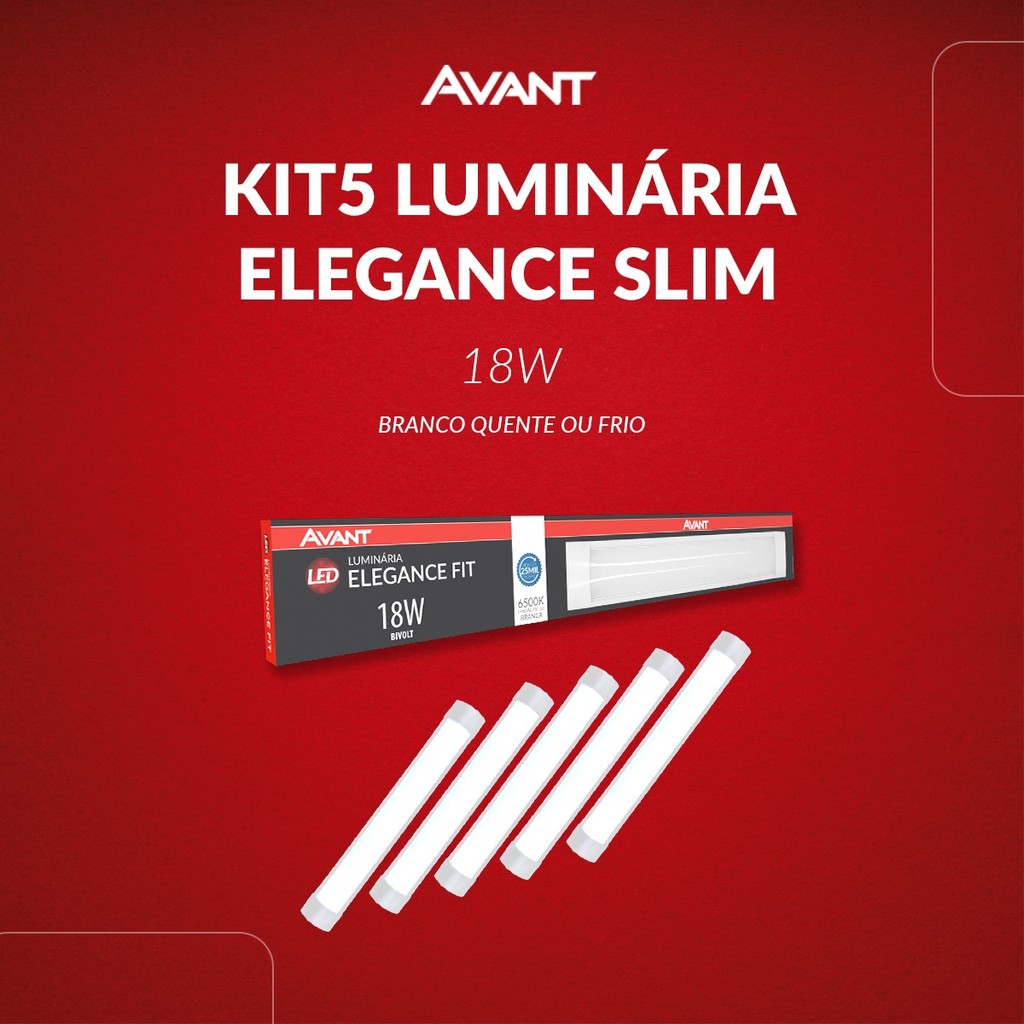 kit 5 Luminaria Led Elegance Fit 18w 3000k ou 6500K 110v/220v Branco Avant | Shopee Brasil