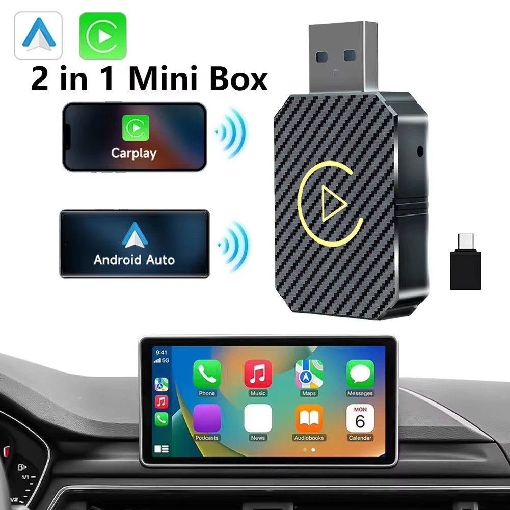 Wireless Carplay Android Auto Adapter 2 in 1 Mini Box Plug&Play CarPlay ...