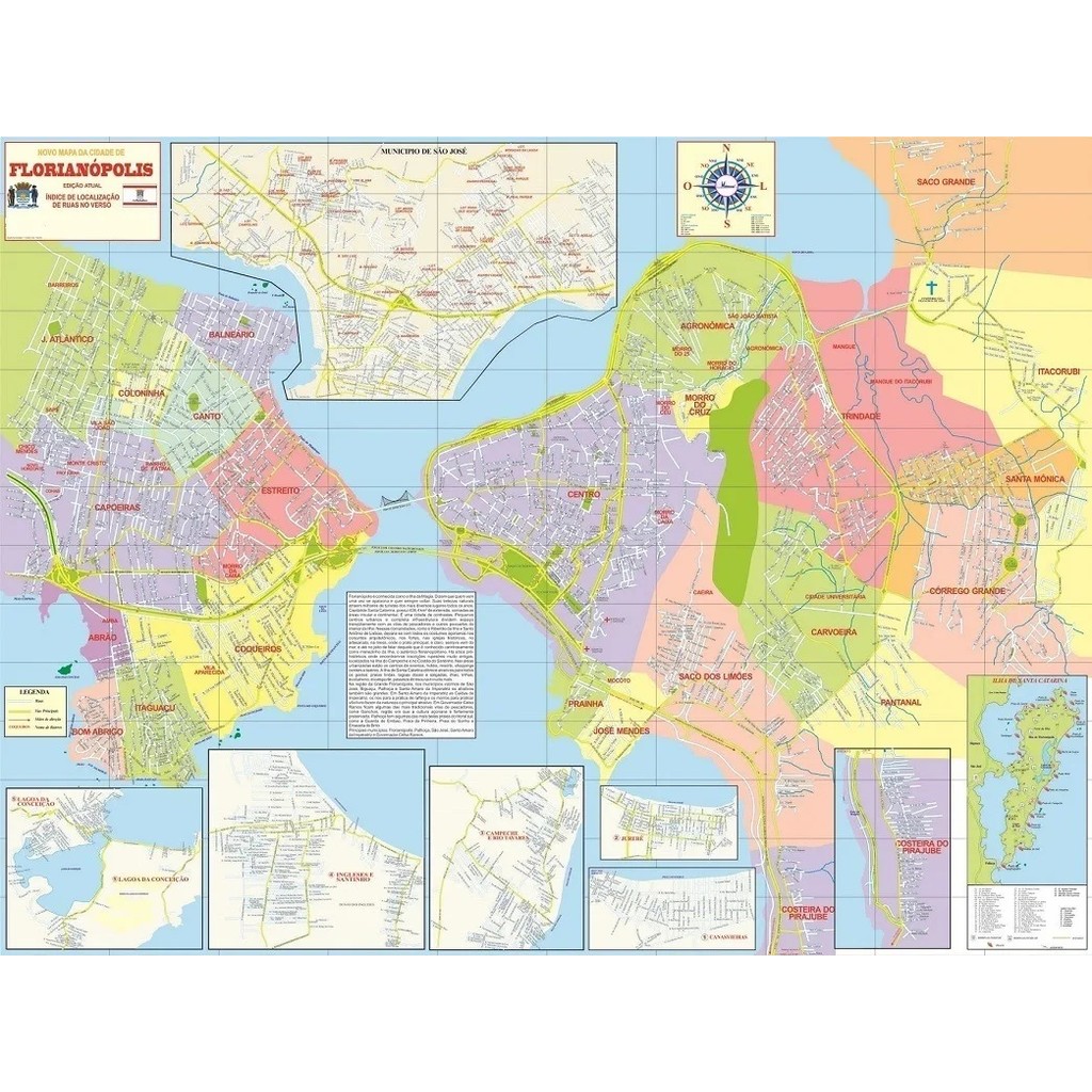 Mapa Geográfico Político e Rodoviário Gigante da Cidade de Florianópolis - Capital de Santa ...