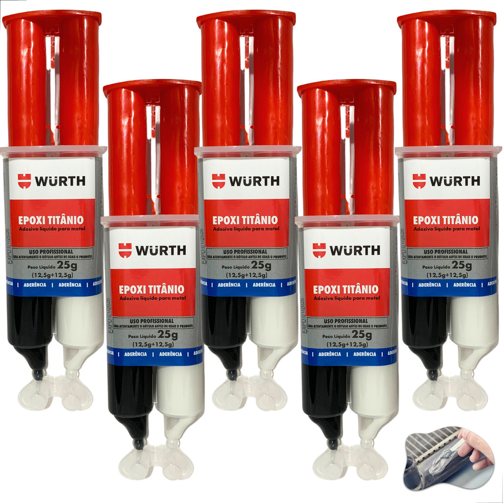 5 Cola Epoxi Titanium Wurth Solda Fria Cola para ferro aco aluminio ...