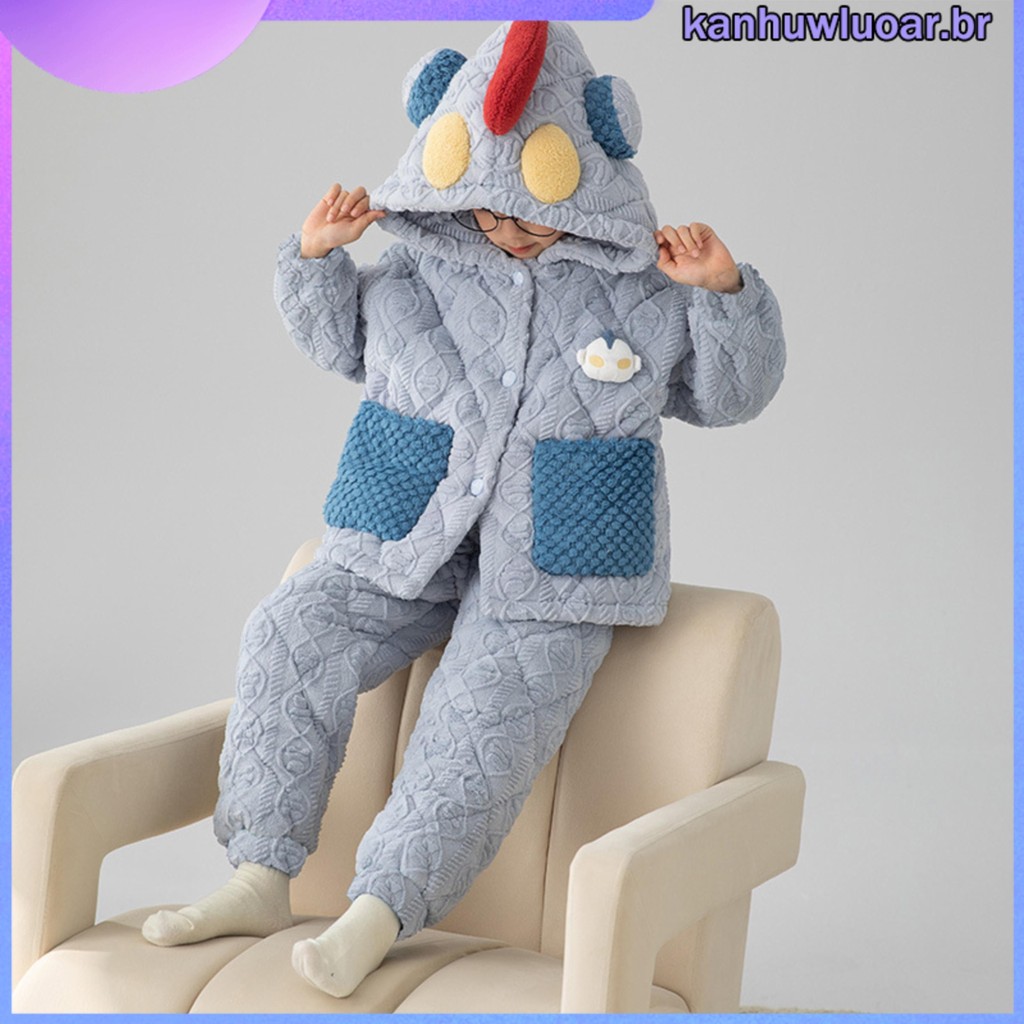 Pijamas Infantis Com Veludo De Inverno E Jaqueta De Algodão De Três ...