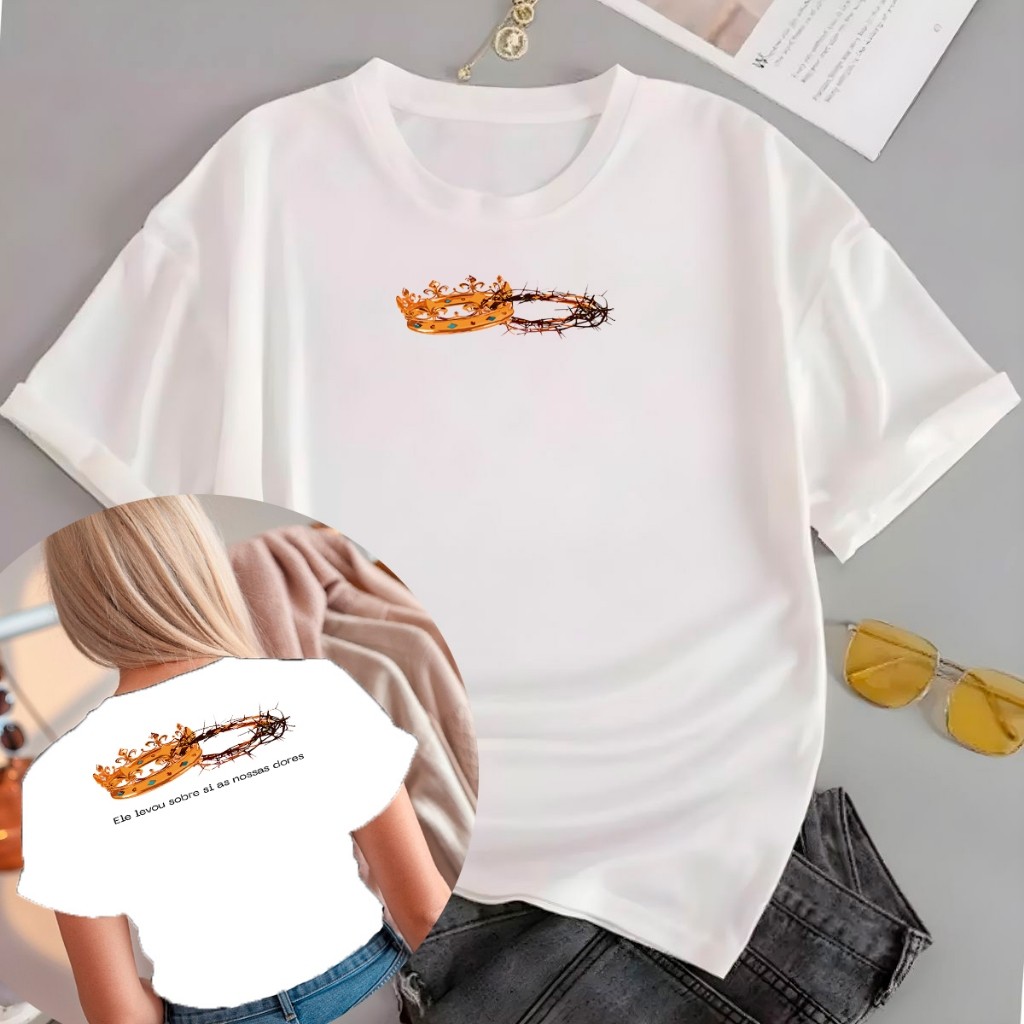 Blusa T-shirt Linda Camiseta Feminina Jesus Ele Levou Nossas Dores ...