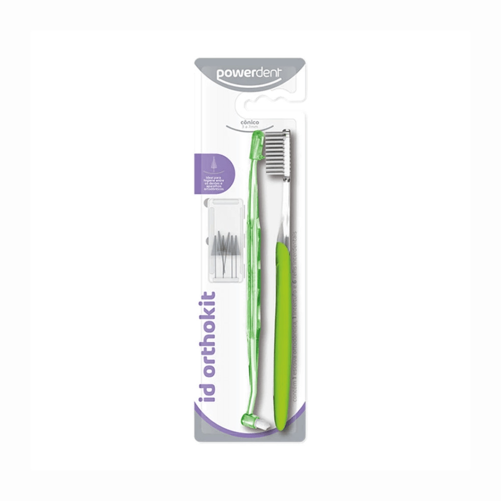 Kit Escova Ortodôntica PowerDent 1 Escova,1 Intertufo e 6 Refis ...