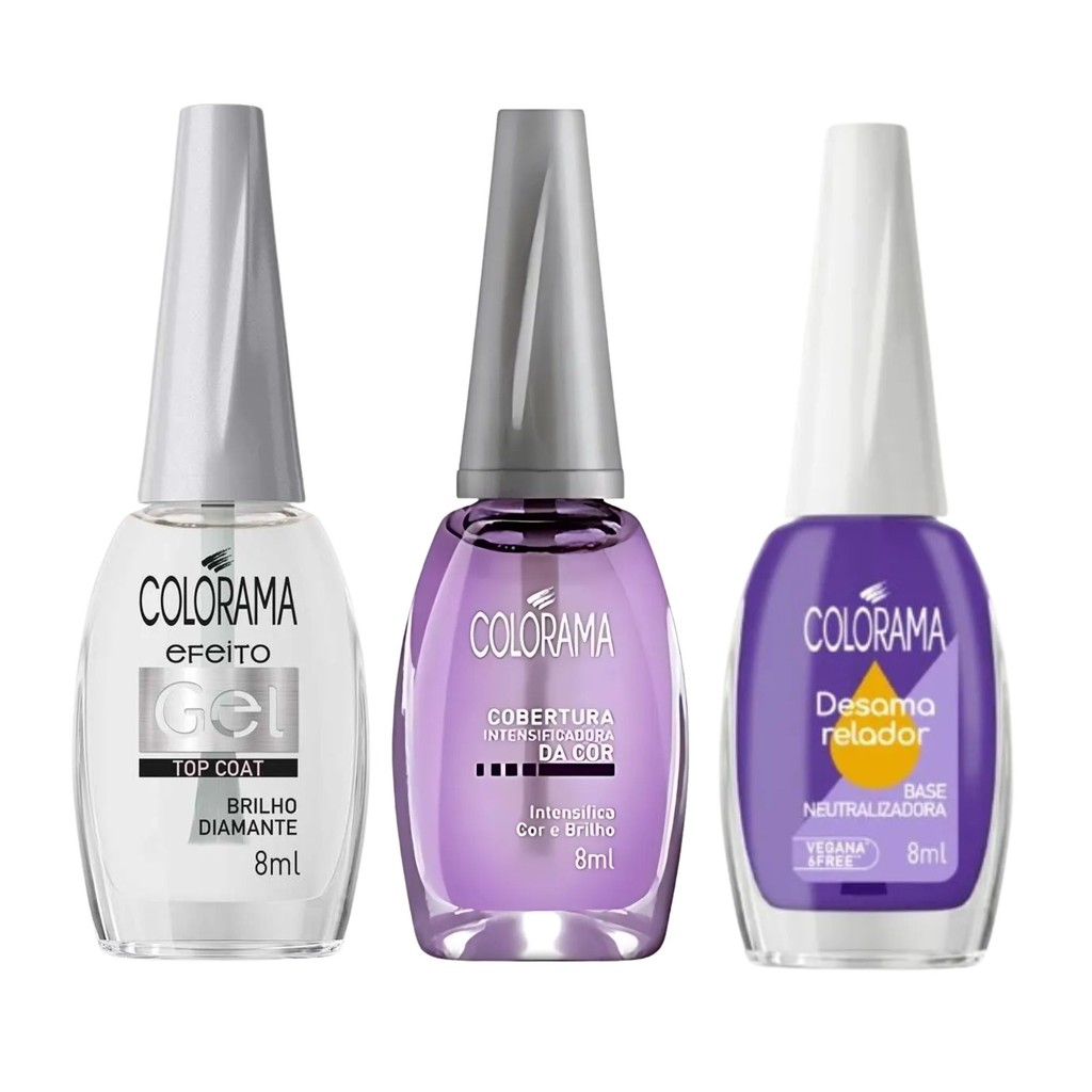 Kit 3 Esmalte Base Colorama TopCoat Extra Brilho Finalizador | Shopee ...