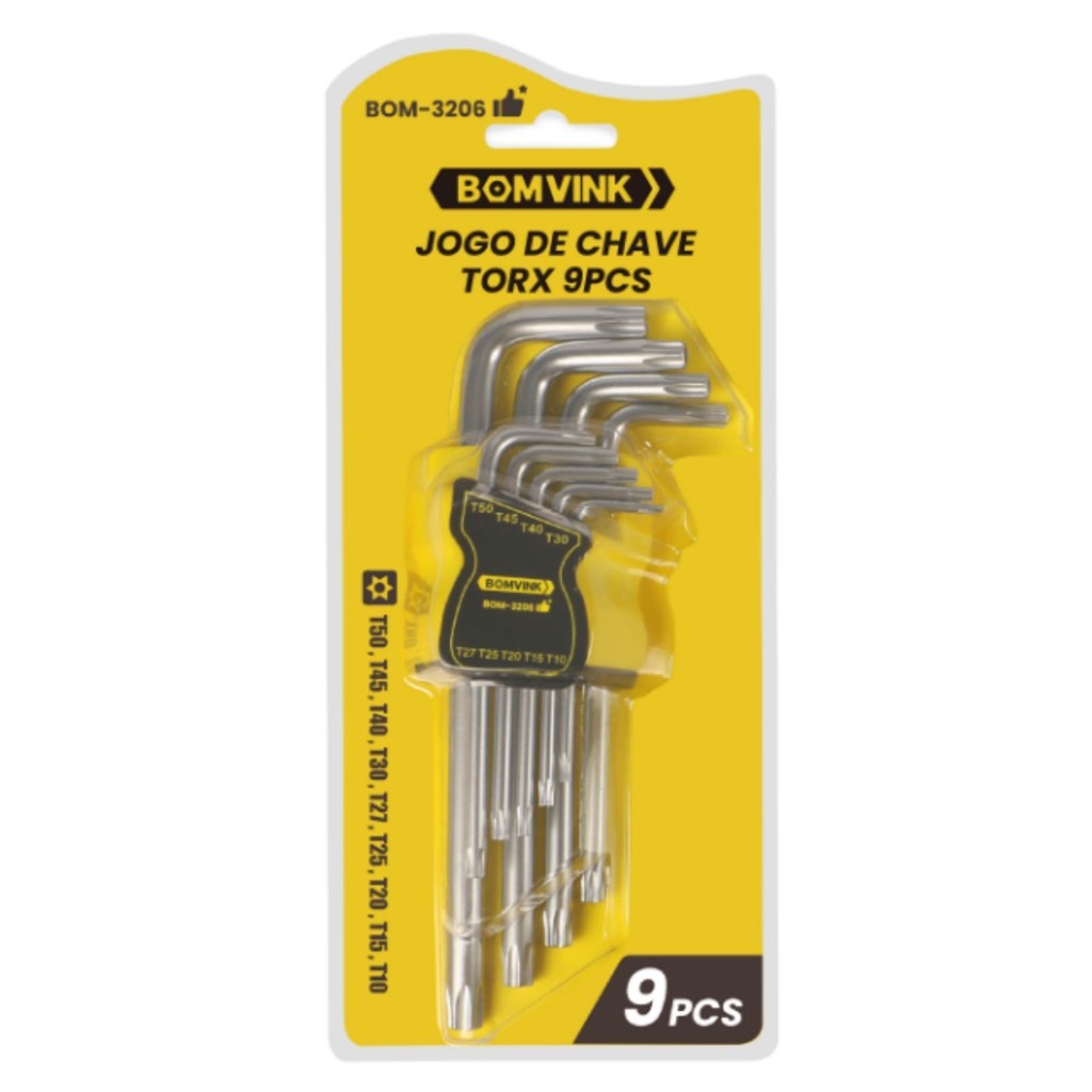 Jogo Chave Torx Torque Cromo Vanadio 9 Peças T10-t50 | Shopee Brasil