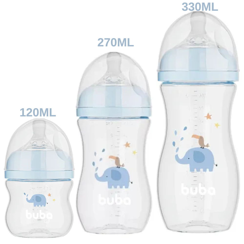 KIT C/ 3 MAMADEIRAS EASY FLOW ELEFANTE AZUL 120ML/270ML/330ML - BUBA | Shopee Brasil