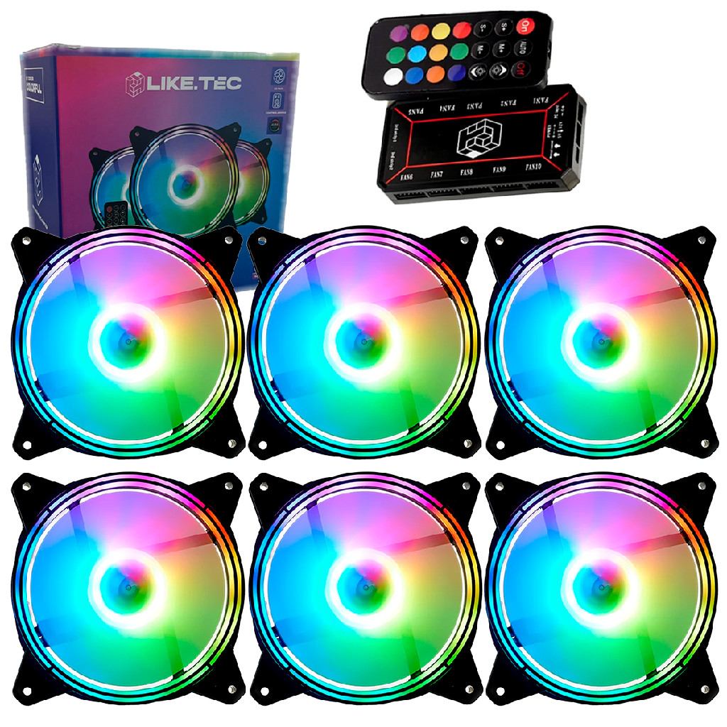 Kit 6x Fan 120mm Cooler Liketec Colorful Argb Aura Sync Top | Shopee Brasil