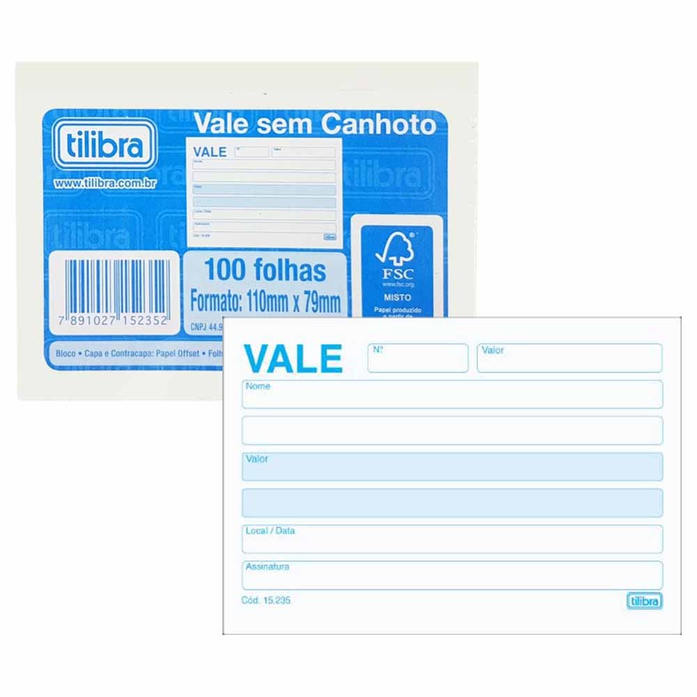 Bloco Vale Sem Canhoto 100 Folhas 152358 Tilibra - BL | Shopee Brasil