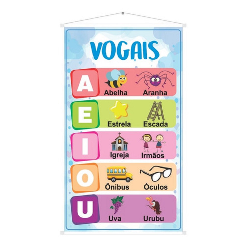 Banner Material Apoio Pedagógico Escolar Infantil Ilustrado Vogais Aeiou - 60 cm x 100 cm ...
