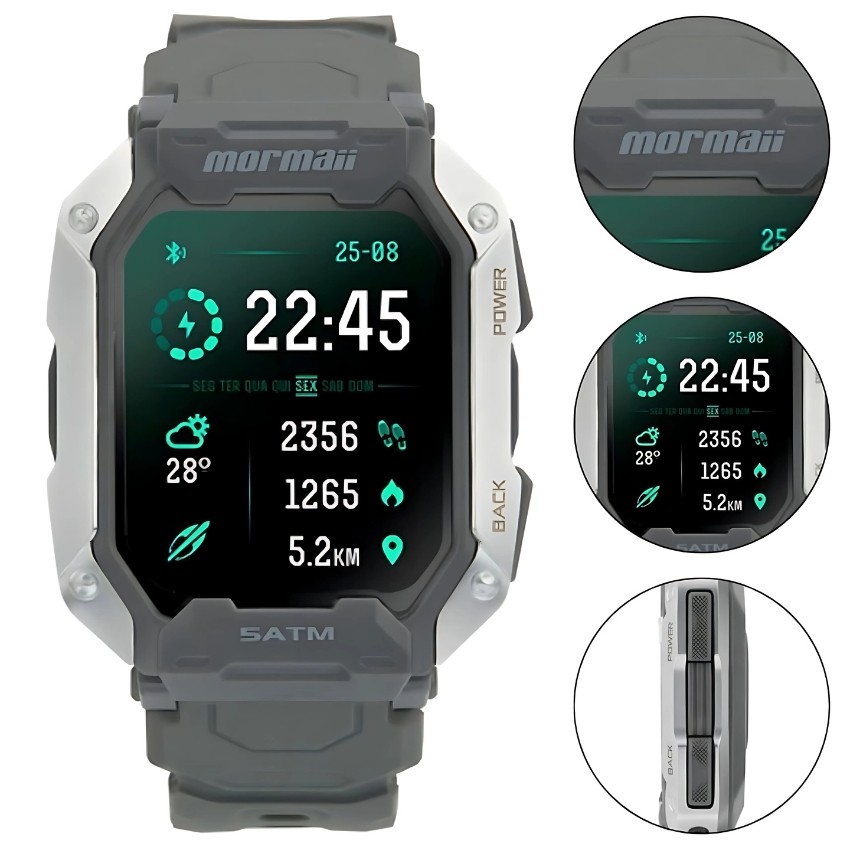 Relógio Smartwatch Masculino Mormaii Force Cinza Full Display Robusto ...