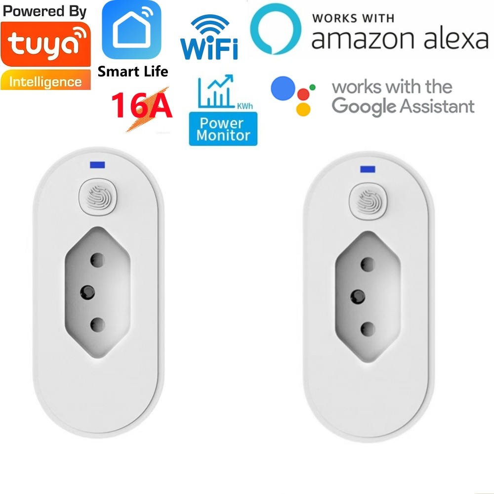 Plugue Inteligente Tuya 16A adaptador de Tomada Wi-Fi monitoramento de ...