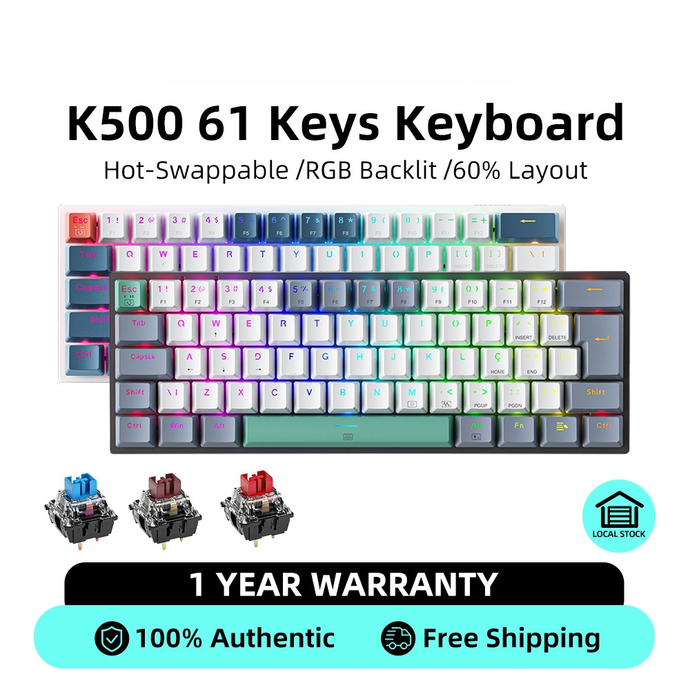 Teclado Mecânico Machenike K500 B61 Com Fio 61Keys RGB Retroiluminado A ...
