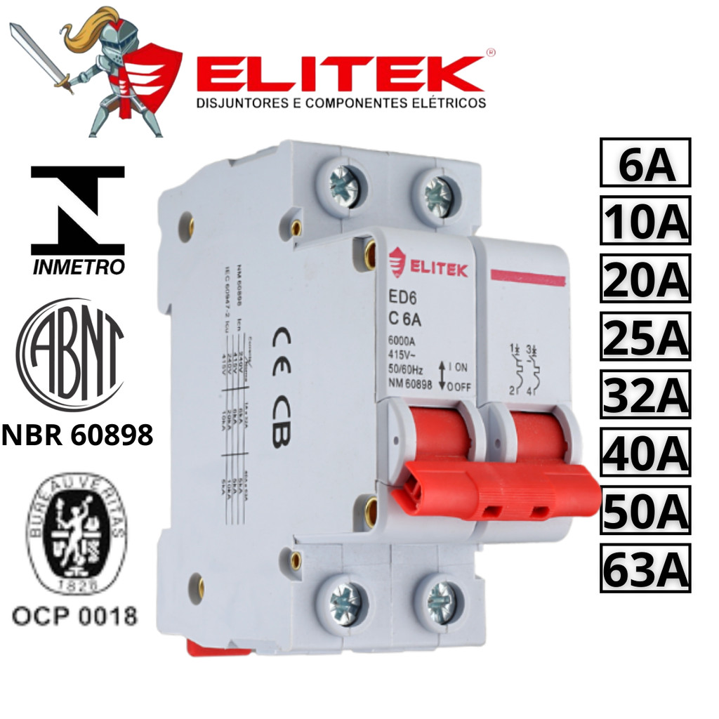 Disjuntor Bipolar Duplo Elitek Amperagem:50A 2 Polos | Shopee Brasil