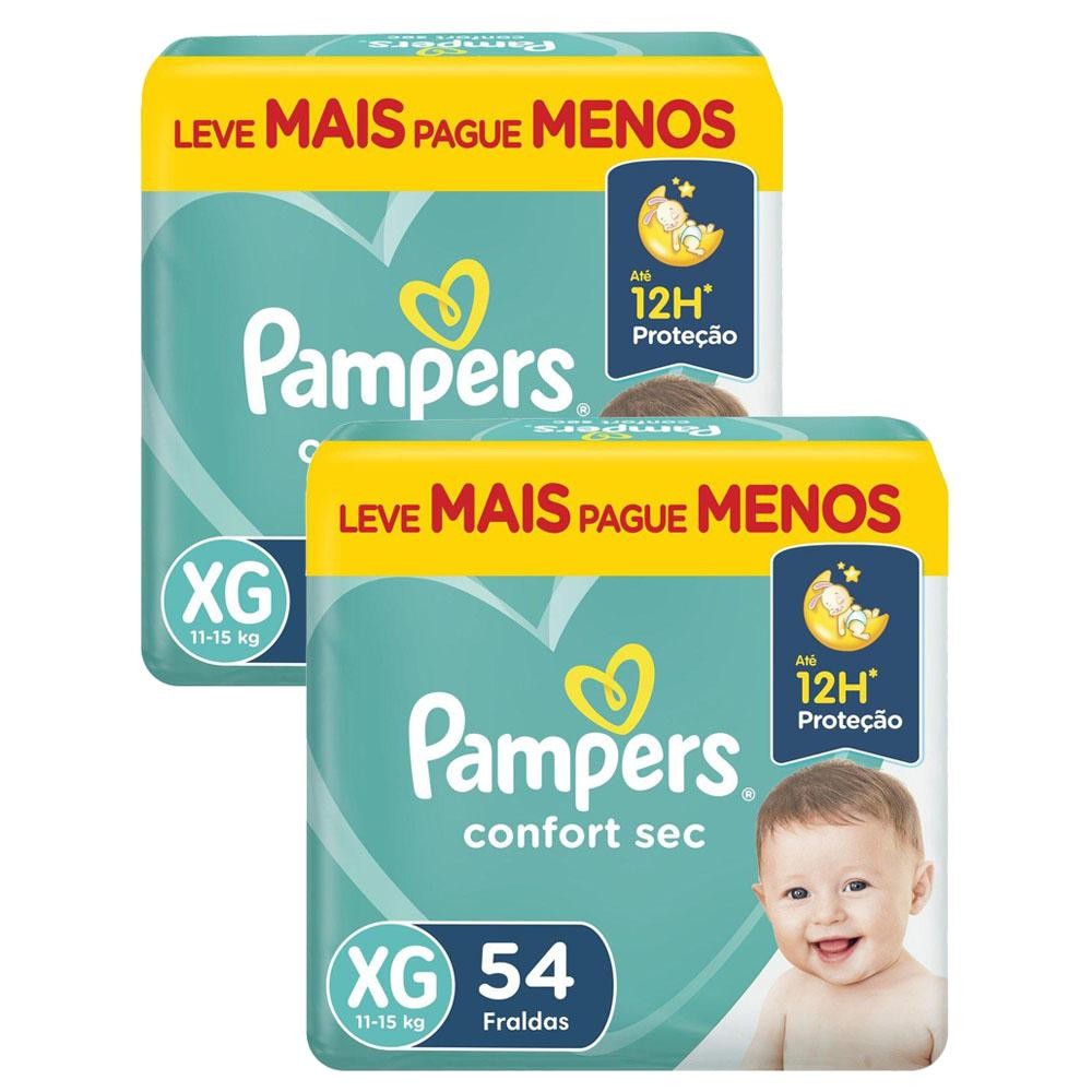 Kit 2 Fraldas Pampers Confort Sec Super XG com 54un cada | Shopee Brasil