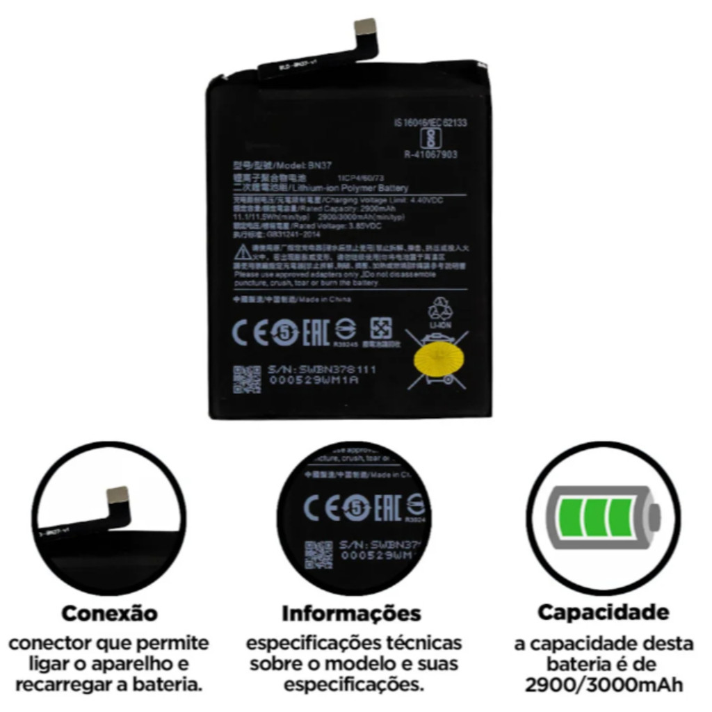 Bateria Xiaomi Compatível Para Redmi 6 - 6A (BN37) | Shopee Brasil