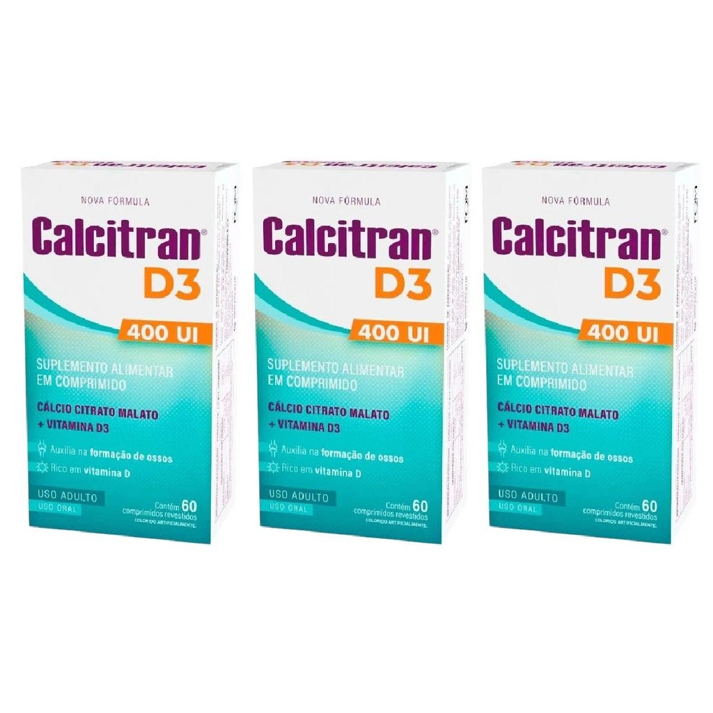 Kit Calcitran D3 400UI Com 3 Caixas De 60 Comprimidos Cada | Shopee Brasil