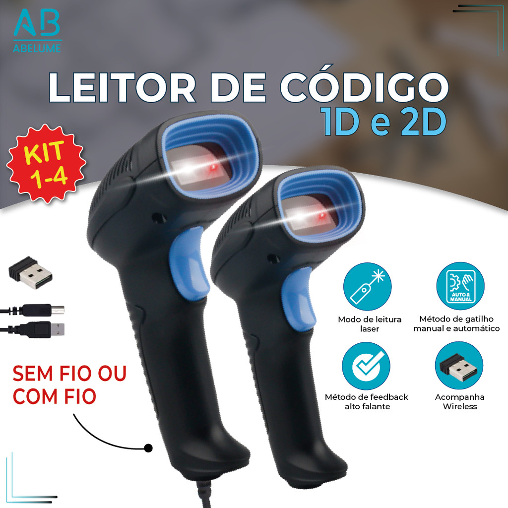 Kit 4 Leitor Código De Barras Scanner Portátil Laser Com Fio ou Sem Fio USB 1D/2D Leitor de Qr ...