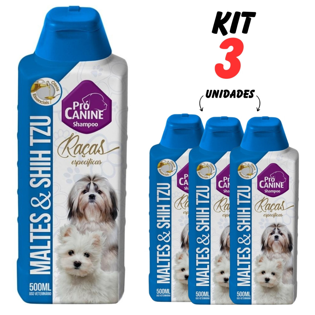 KIT COM 3 UNIDADES Shampoo para Cachorro Raças Maltes e Shih-Tzu ...