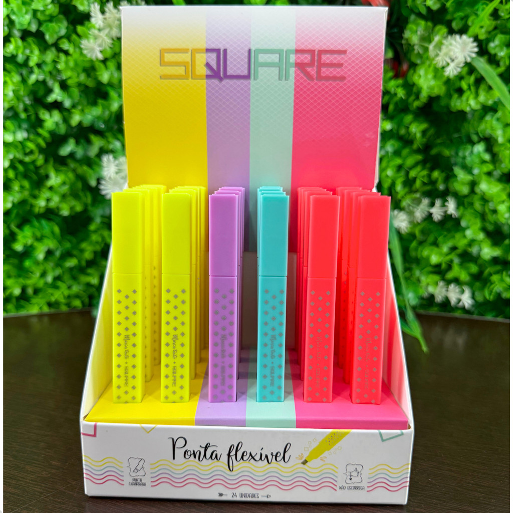 Caneta Marca Texto Square BRW Kit 4 Cores Neon Escritório Escolar ...