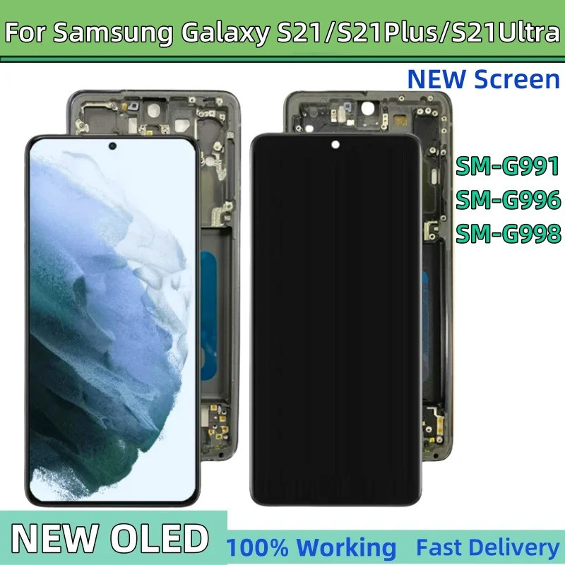 Super OLED S21 Ultra G998 LCD Para Samsung Galaxy S21 Plus G996B G996U Com Quadro S21 5G SM ...