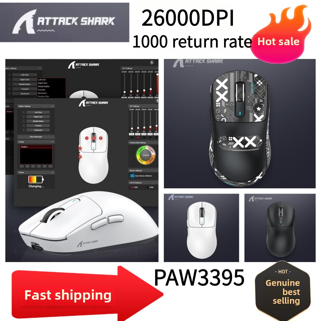Attack Shark X3 Mouse 2.4G Leve PAW3395 26000DPI Jogos de Esports Três ...