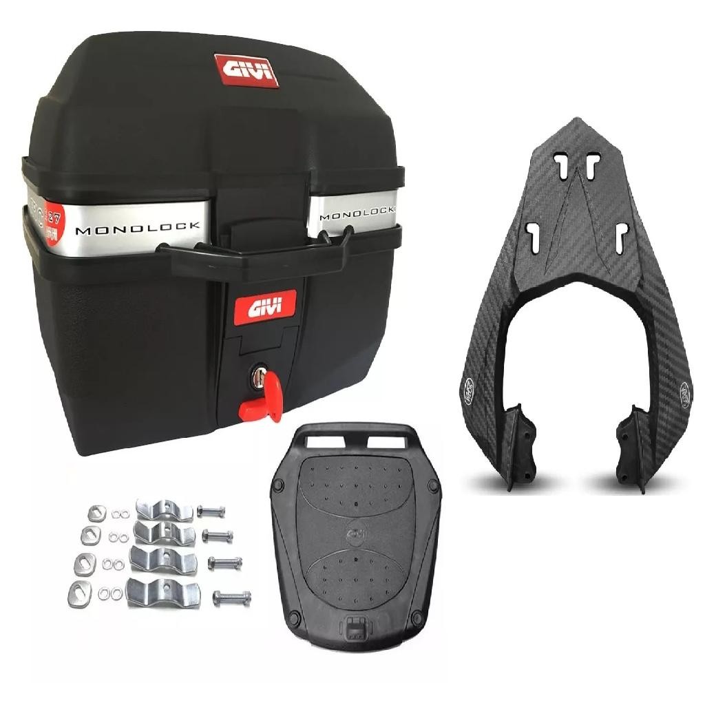 KIT BAÚ MOTO 27L MONLOCK TRAFFIC E27M + BAGAGEIRO SCAM FAZER 250 SCAM ...