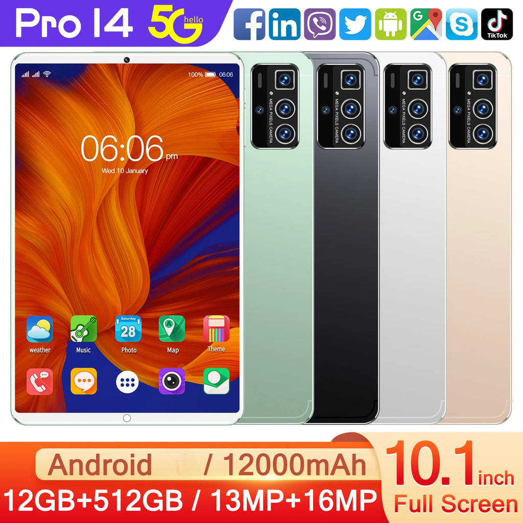 Novo Tablet Original novo 10.1-Polegada HD Android Pro 14 12G + 512GB ...