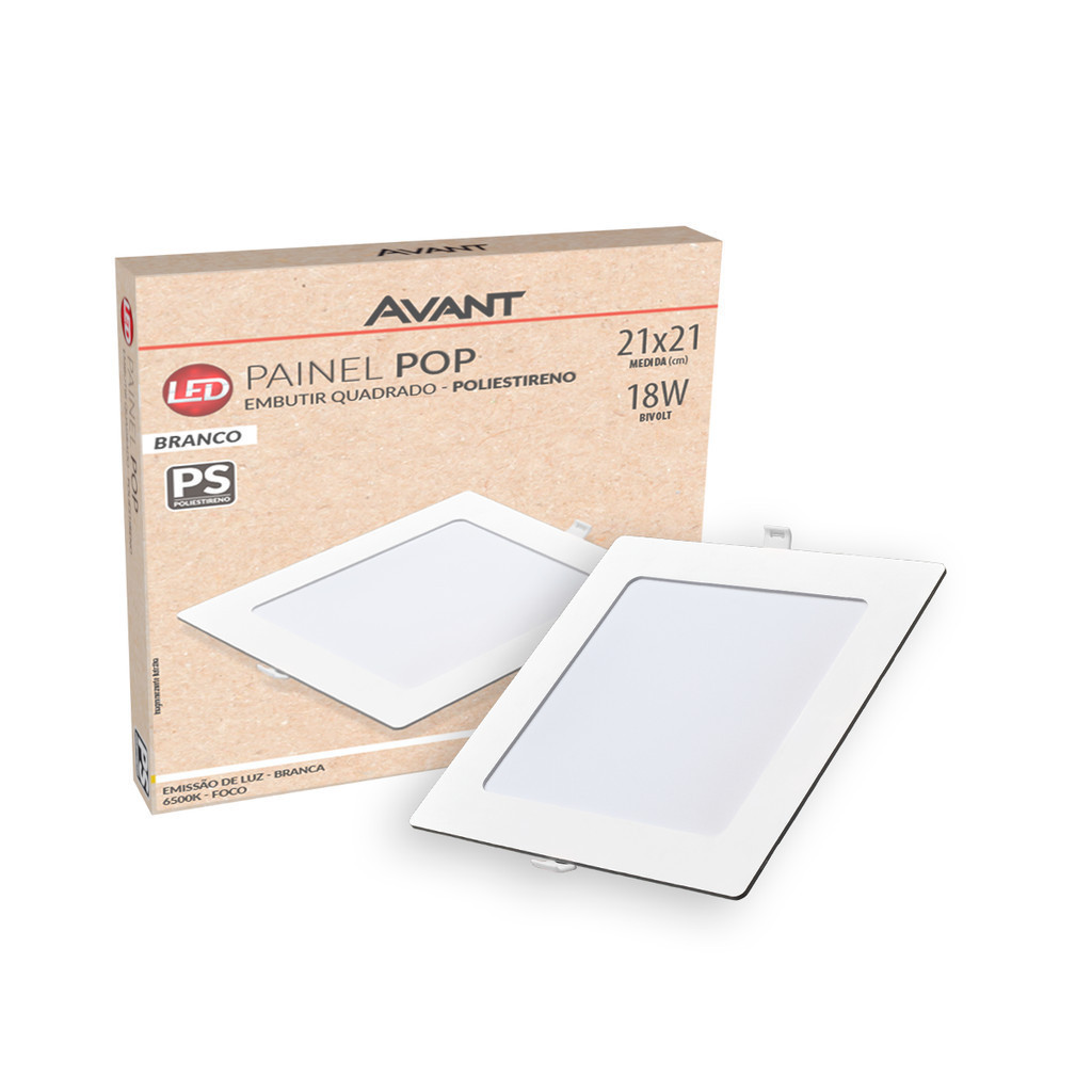 Painel Led Pop Quadrado Embutir 18w 6500k 21x21 Br Avant | Shopee Brasil