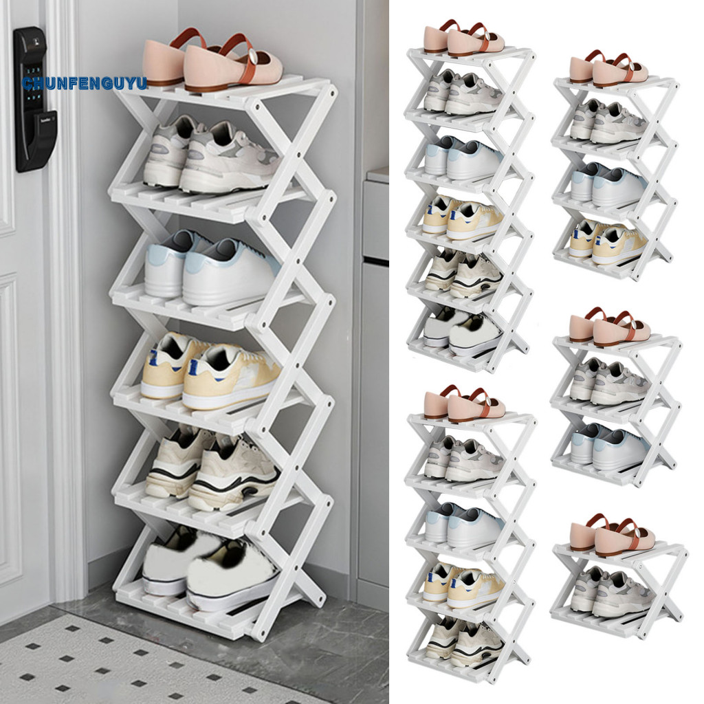 Foldable Shoe Organizer Stylish Portable Bamboo Rack Entryway Storage ...