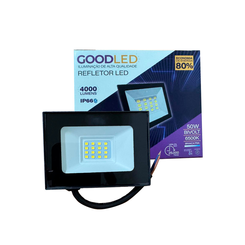 Projetor Led 50w 6500k Bivolt 4000lm IP66 Preto | Shopee Brasil