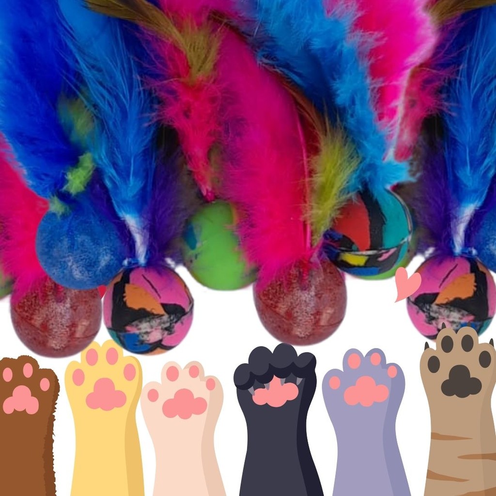 Kit 10 Brinquedos para Gatos Bolinhas com pena para Gatinhos b10e ...