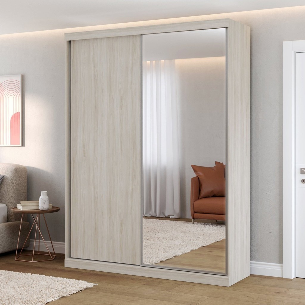 Guarda Roupas Modulado Solteiro com Espelho 176cm 2 Portas de Correr ...