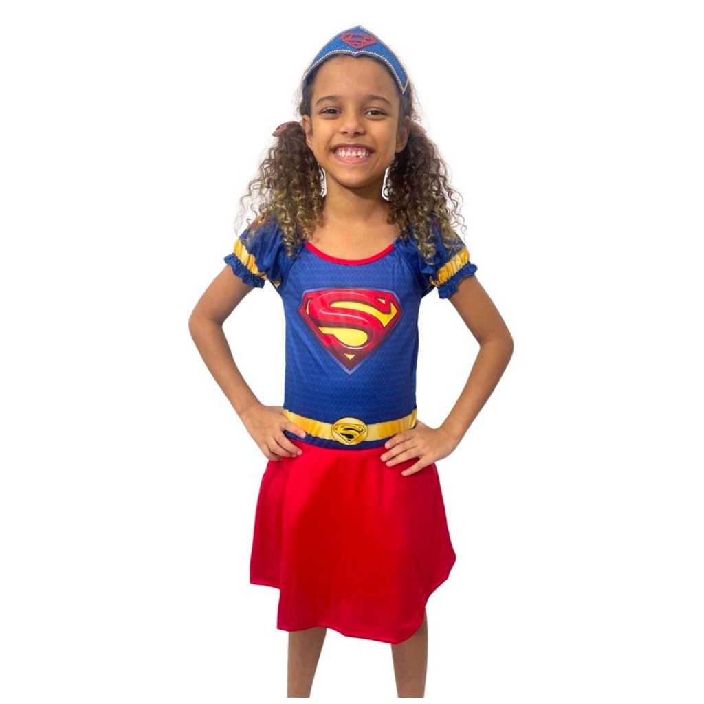 Fantasia Infantil Super Garota Poderosa Com Tiara Festas | Shopee Brasil