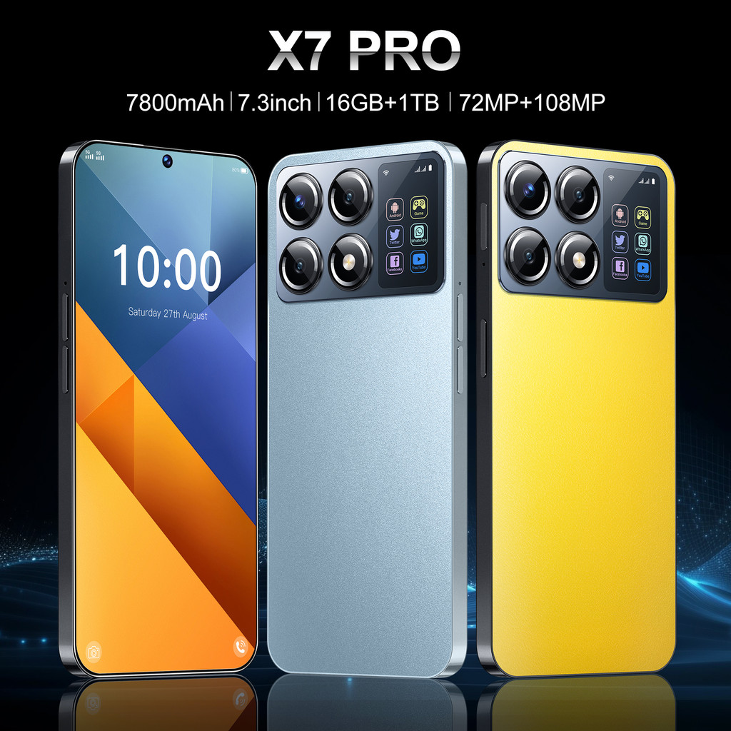 2025 Smartphone quente X7 Pro 7.3 Polegada tela cheia 4G/5G telefone móvel 16TB + 1TB 7800mAh ...