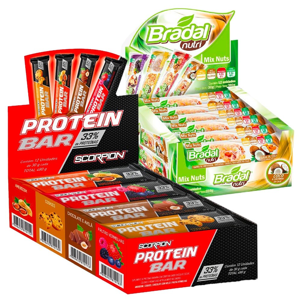 Kit Barra de Proteina Protein Bar 30g com 33% de Proteina + Barra de ...