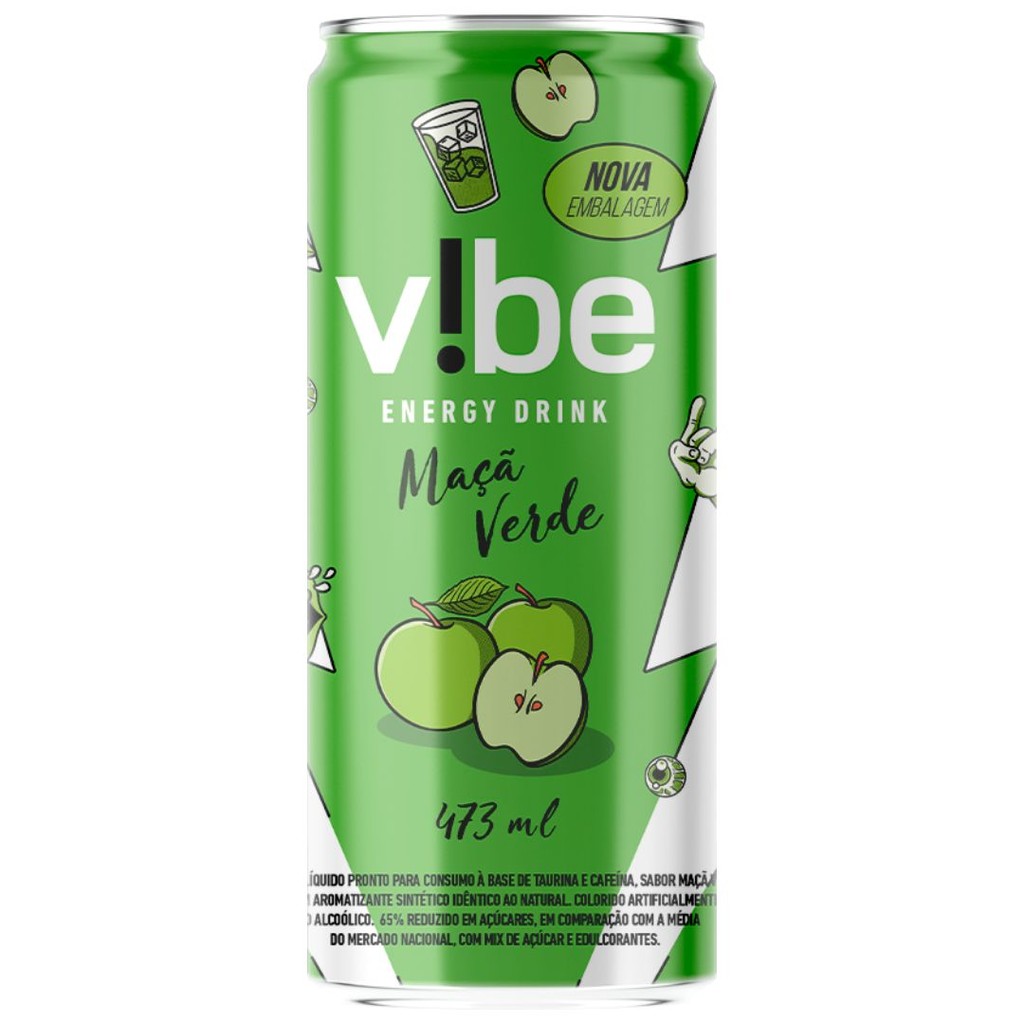 Energético Vibe Energy Drink 473ml Sabor Maçã Verde Lata Original ...