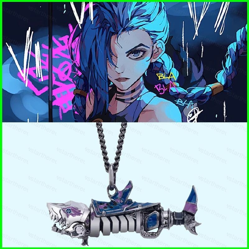 BX LOL Arcane League of Legends Jinx FISH BONE Colar Jogo Corrente De ...