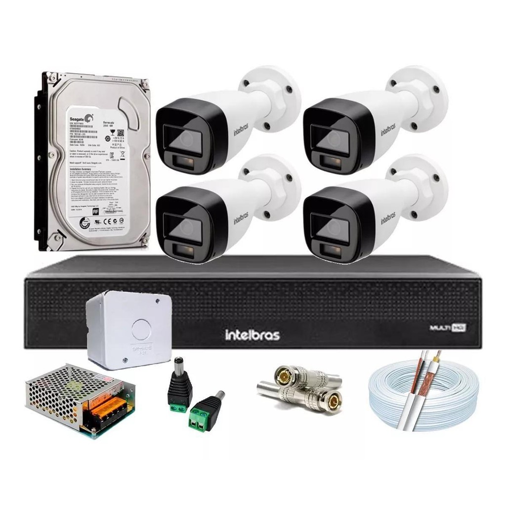 Kit 4 Cameras de Seguranca Intelbras 3220 Full Color C/ Audio, Dvr 4ch ...