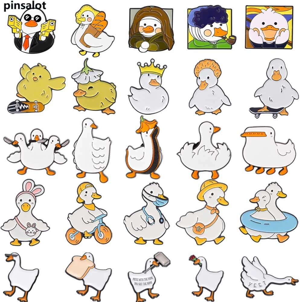 Broche Esmaltado De Pato Fofo , Pintura A Óleo De Ganso Branco , Pinos ...