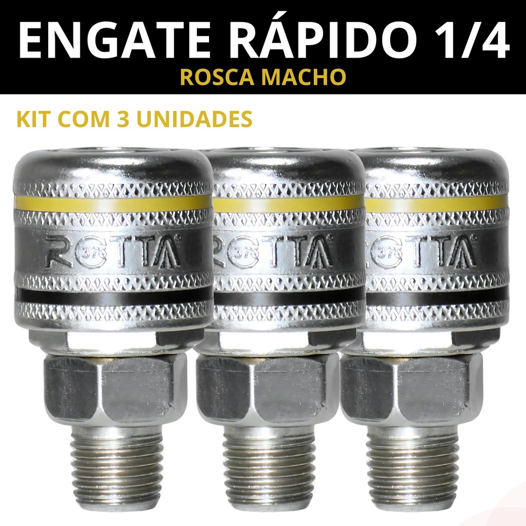 KIT 3 - ENGATE RAPIDO 1/4 POLEGADA - ROSCA MACHO - MARCA ROTTA | Shopee Brasil