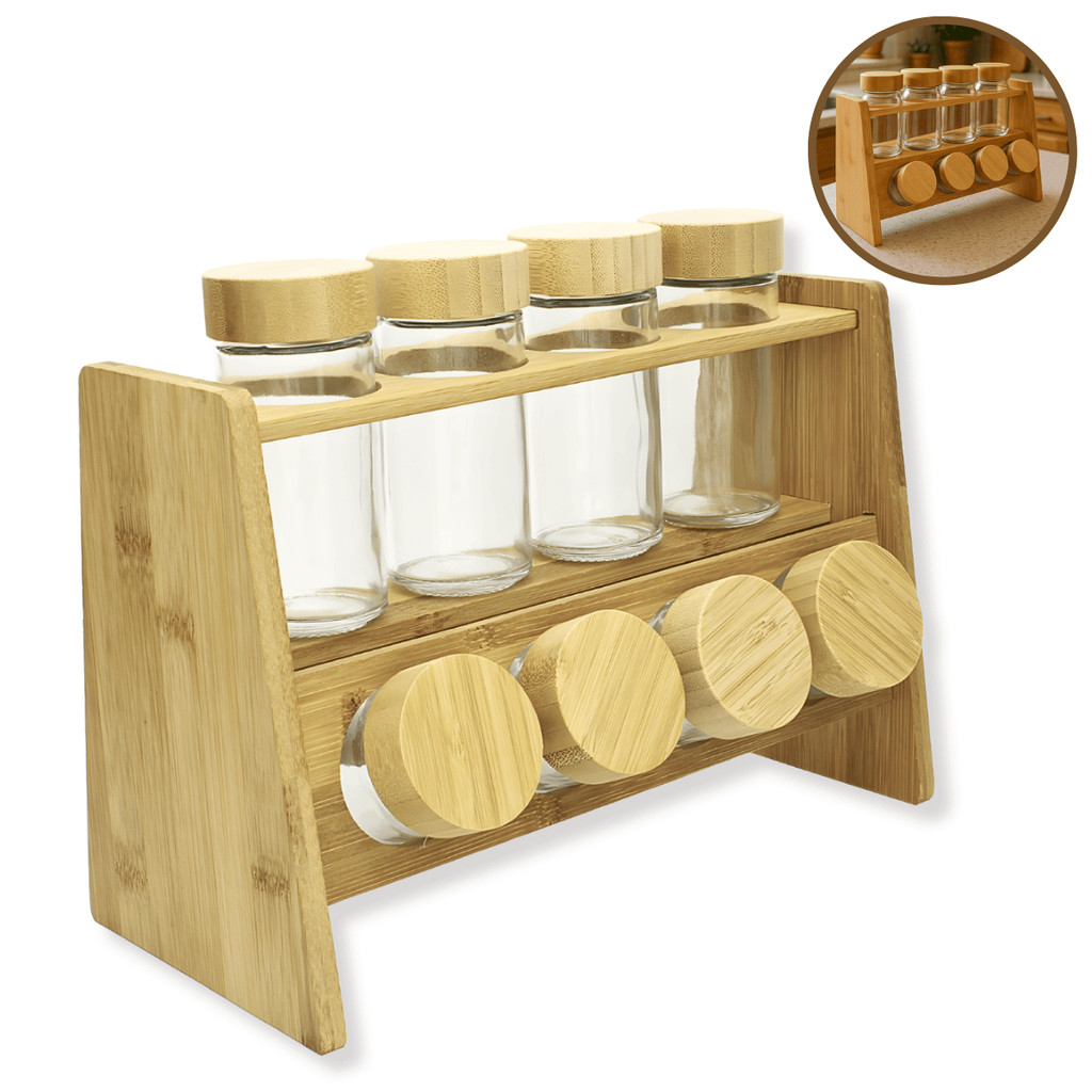 Kit Porta Condimentos 80ml Vidro com Suporte de Bambu 9pçs - Casíta ...