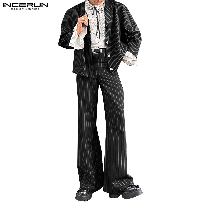 INCERUN Masculino Vintage Manga Longa Moda Listrado Blazer Gola Ternos ...