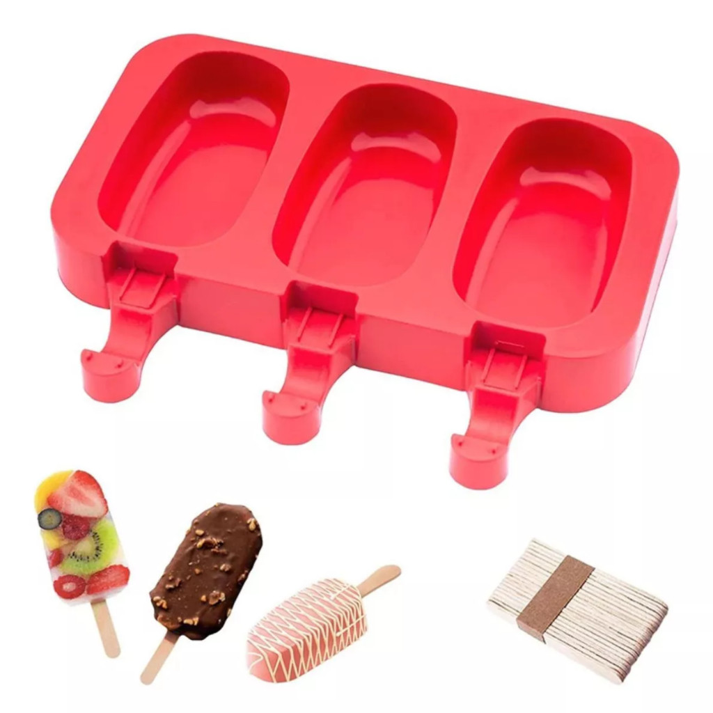 Forma Sorvete Silicone Picolé C/ 50 Palitos Magnum Festa 3 Cavidades ...