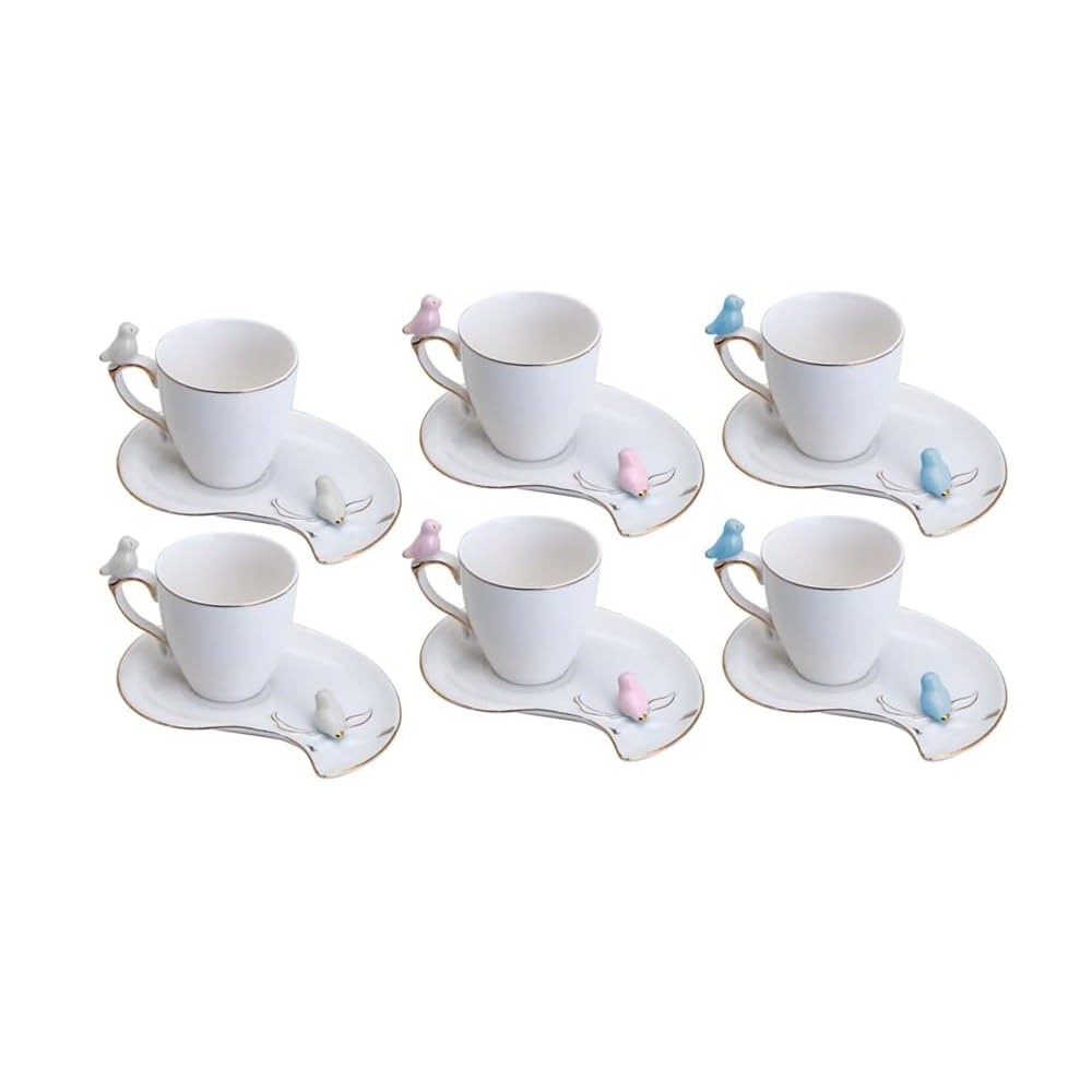 Conjunto 6 Xícaras Chá Café Porcelana Cute Birds Branco Wolf | Shopee ...