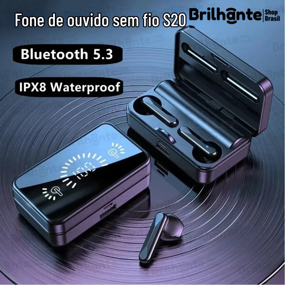 Fone De Ouvido Bluetooth TWS S20 Alto Espelho 5.2 Sem Fio Com Estéreo ...