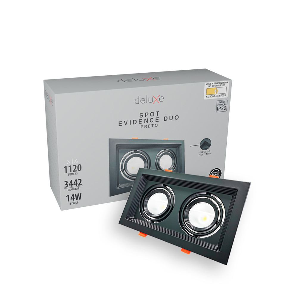 Spot Led Evidence Duo Emb 14w 3000K 110v/220v Preto Deluxe | Shopee Brasil