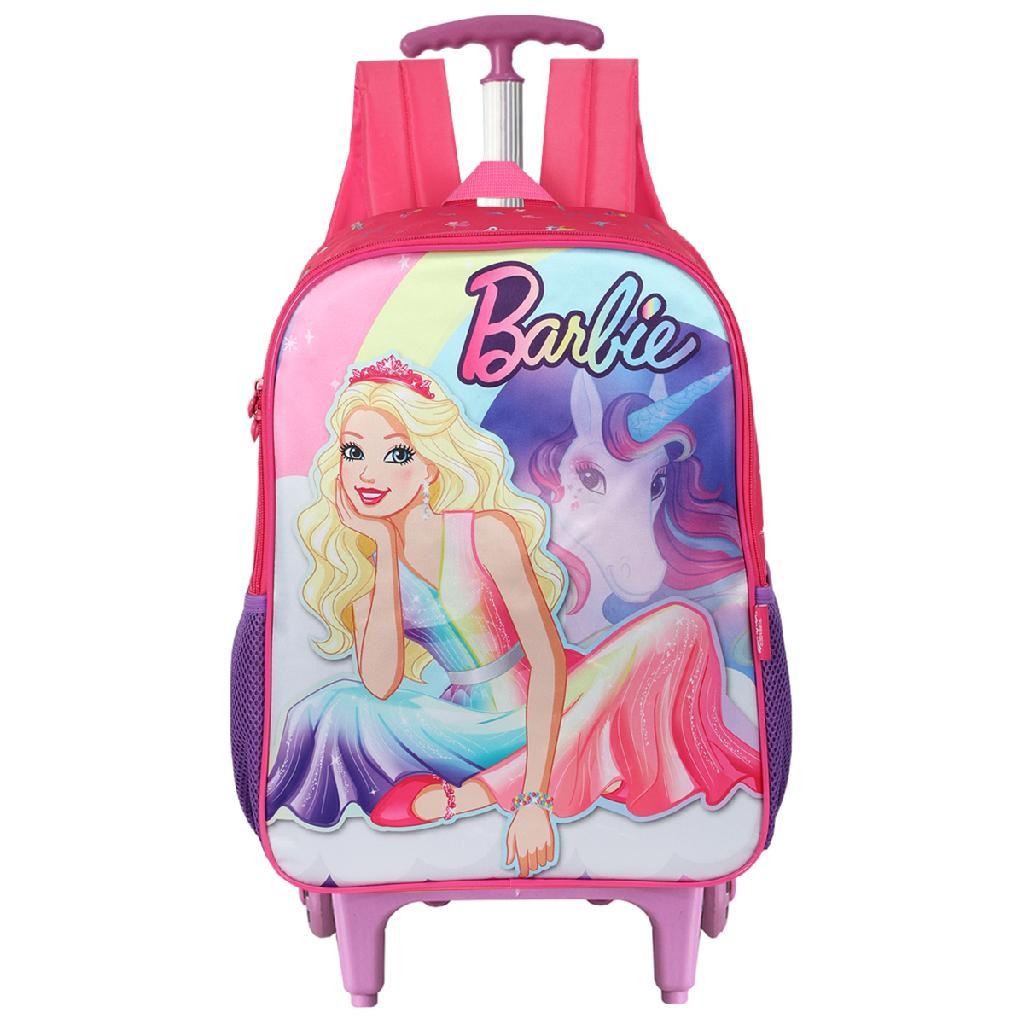 Mochila Barbie Meninas Original Unicórnio Princesa Rodinhas Rosa ...
